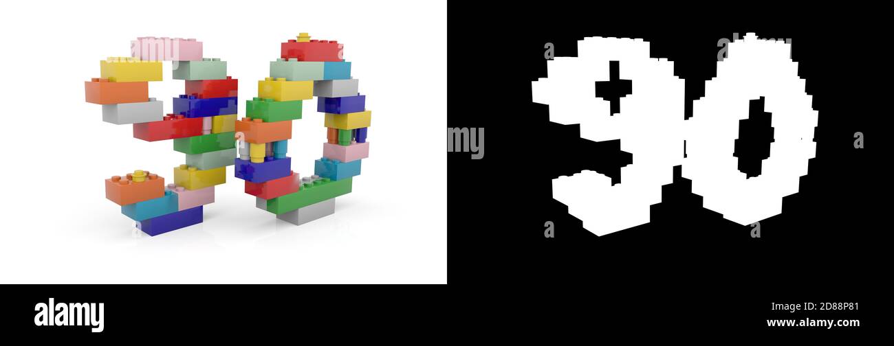 Colorful toy plastic number ninety (number 90) from building bricks ...