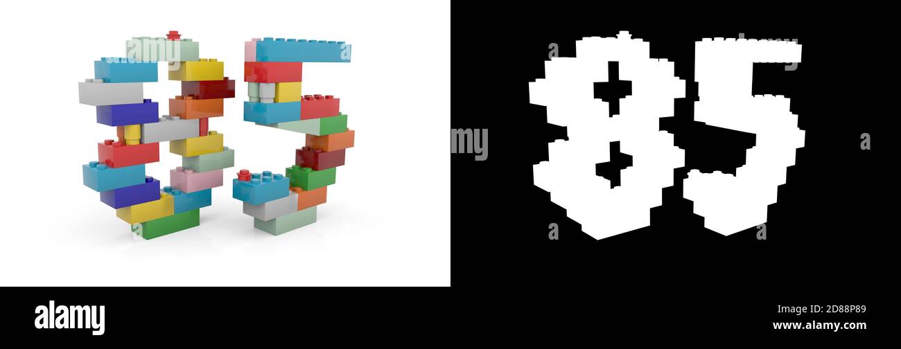 Colorful toy plastic number eighty-five (number 85) from building ...