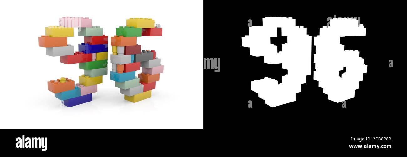 Colorful toy plastic number ninety-six (number 96) from building bricks ...