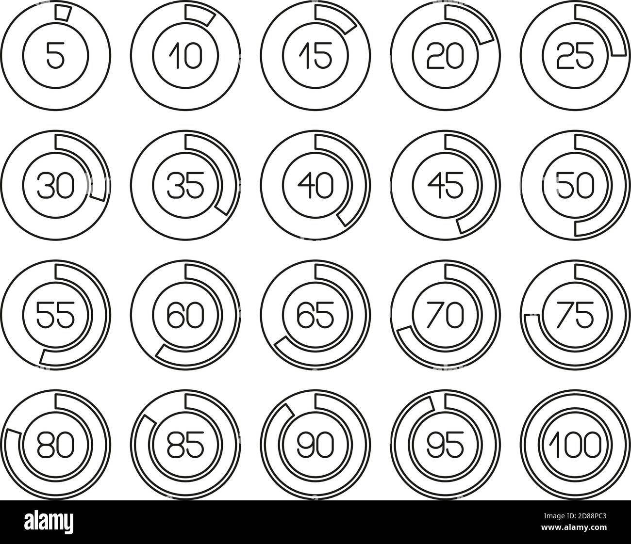 Loading Or Percentage Icons Black & White Thin Line Set 01 Big Stock ...