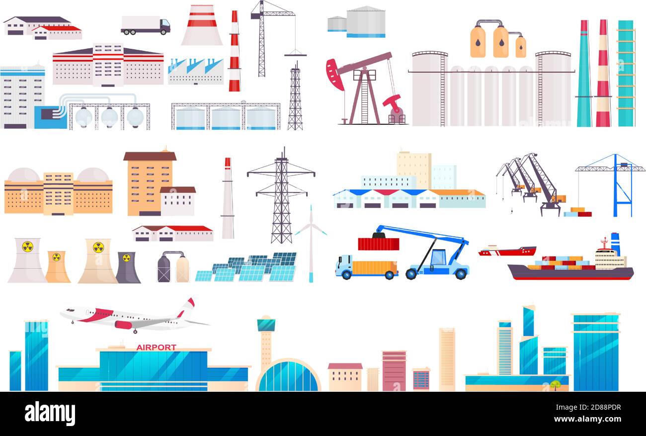 Factory cartoon vector objects set Stock Vector Image & Art - Alamy