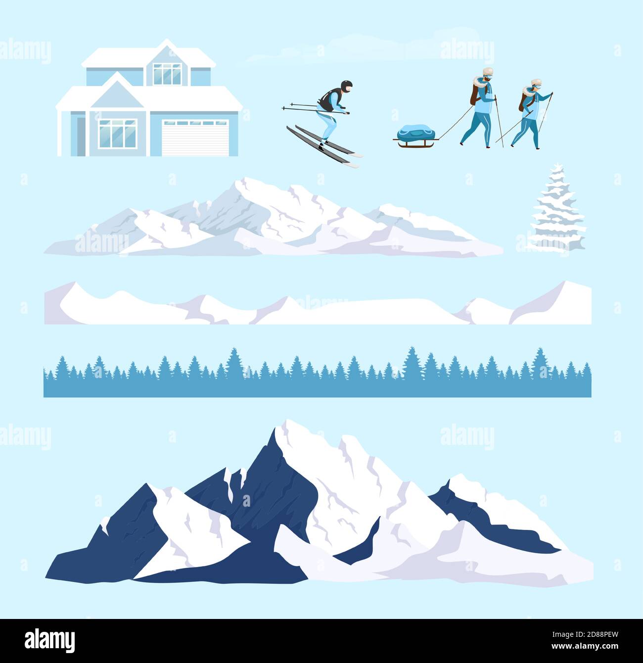 Winter nature cartoon vector objects set Stock Vector Image & Art - Alamy