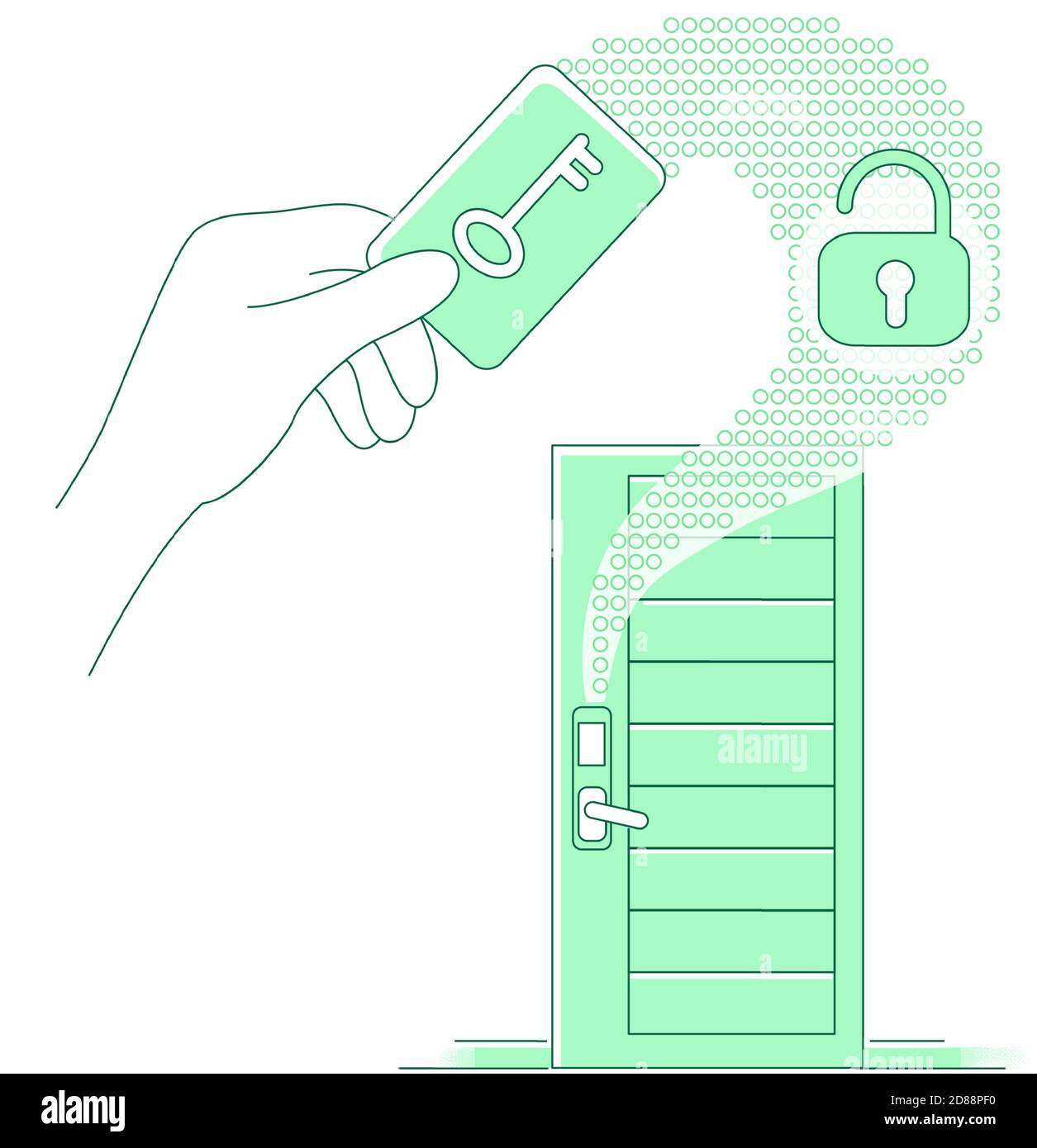 Plastic keycard and keyless lock thin line concept vector illustration ...