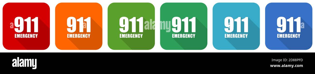 Number emergency 911 icon set, flat design vector illustration in 6 ...