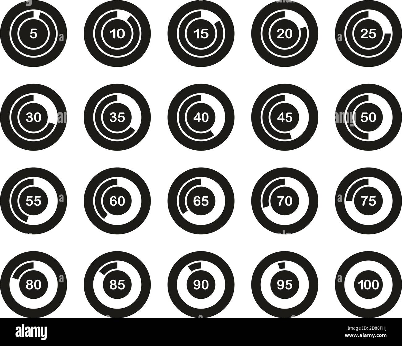 Loading Or Percentage Icons White On Black Flat Design Circle Set 01 ...