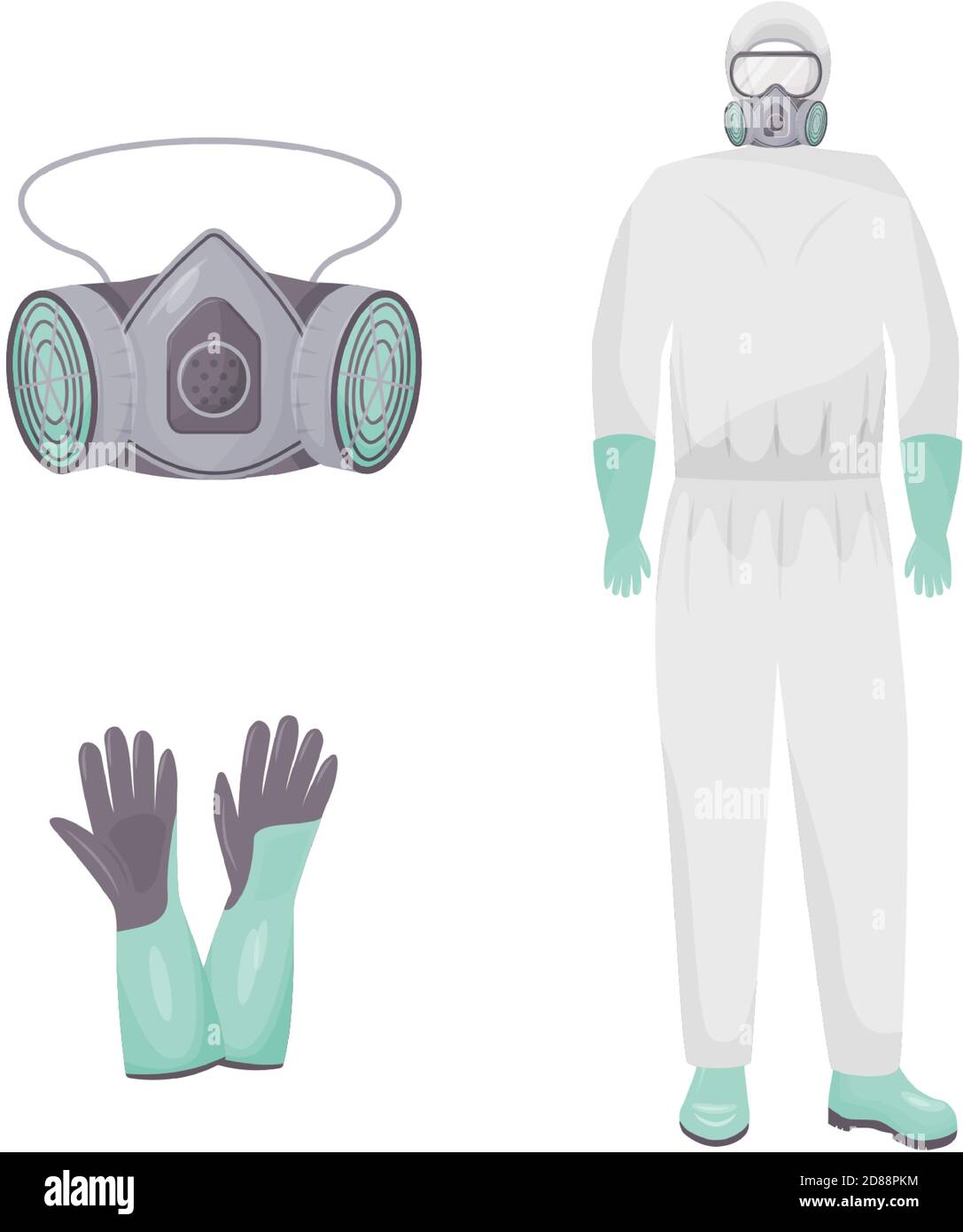 Protective suit and accessories flat color vector objects set Stock ...