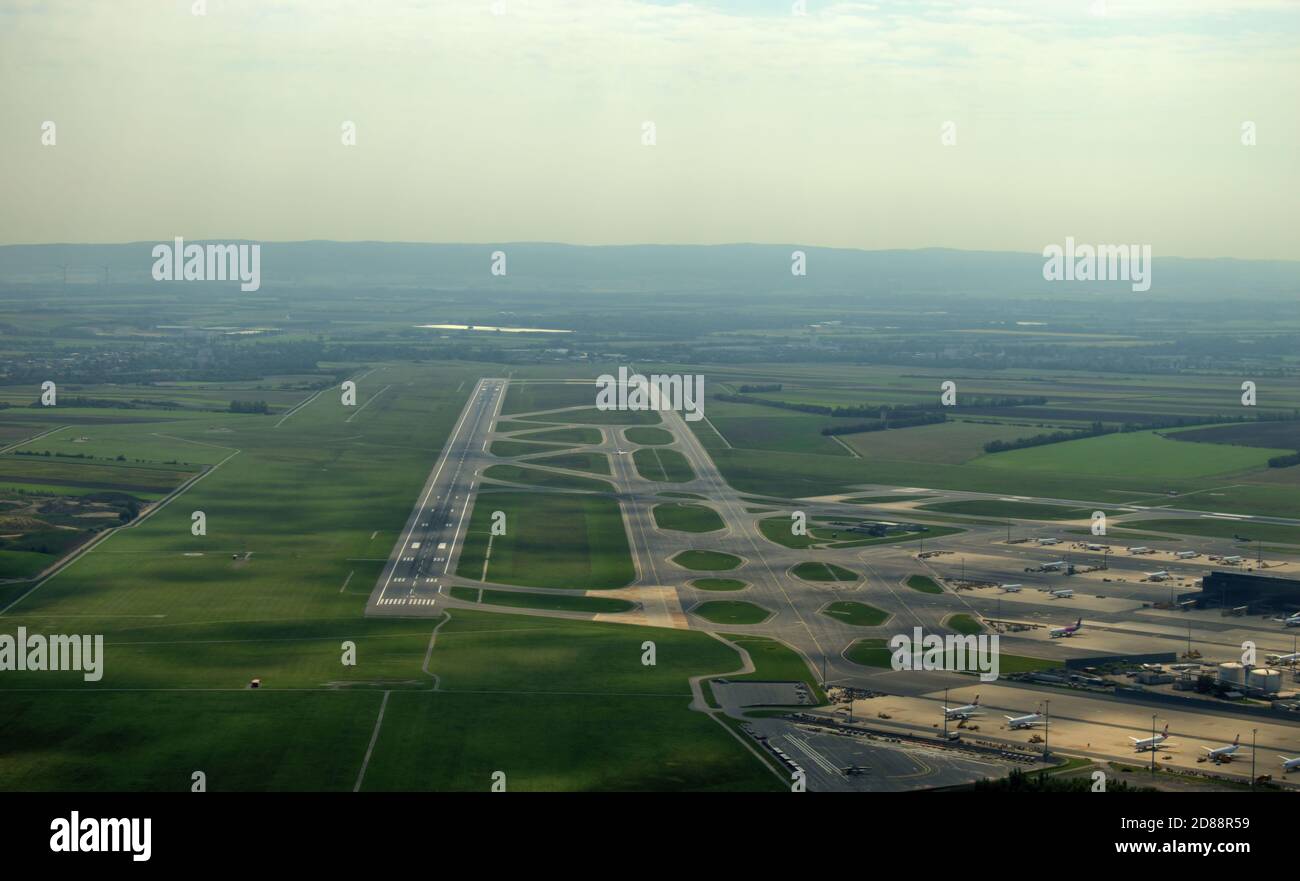 Vienna international airport in Austria seen from a small plane 11.9. ...