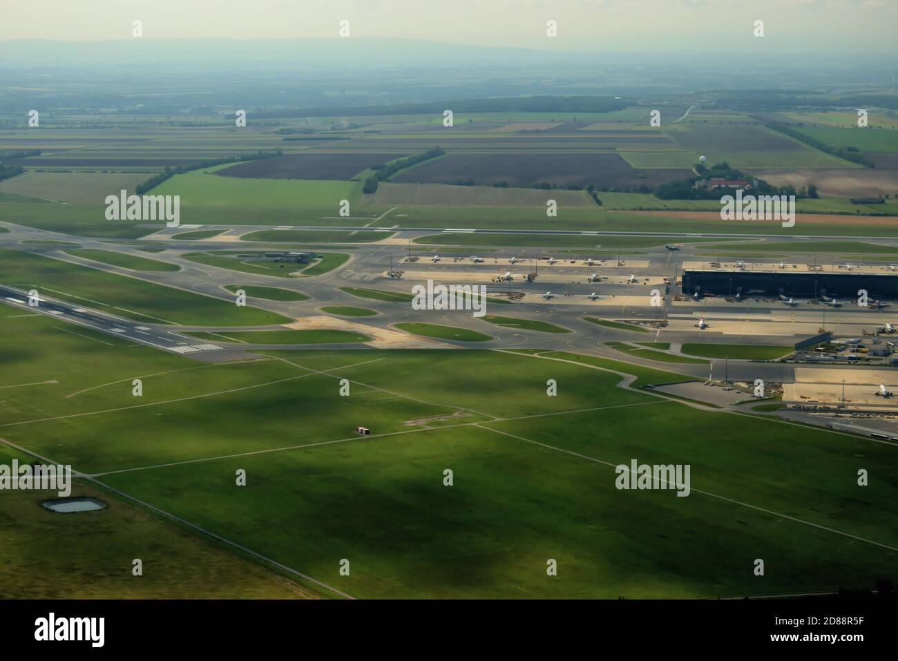 Vienna international airport in Austria seen from a small plane 11.9. ...
