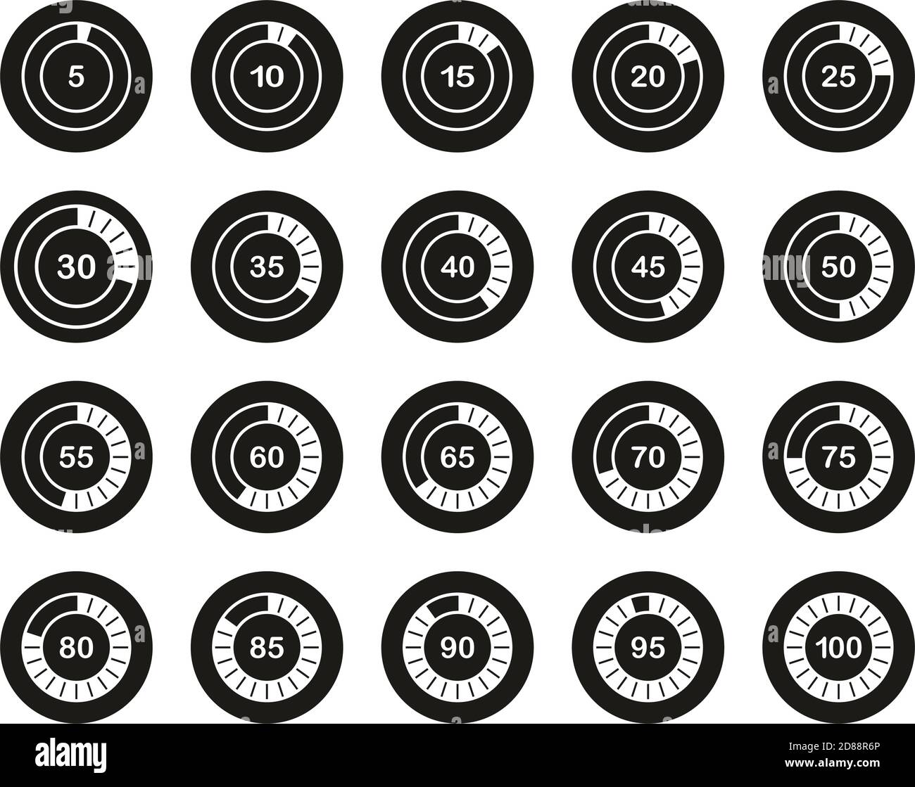 Loading Or Percentage Icons White On Black Flat Design Circle Set 02 ...
