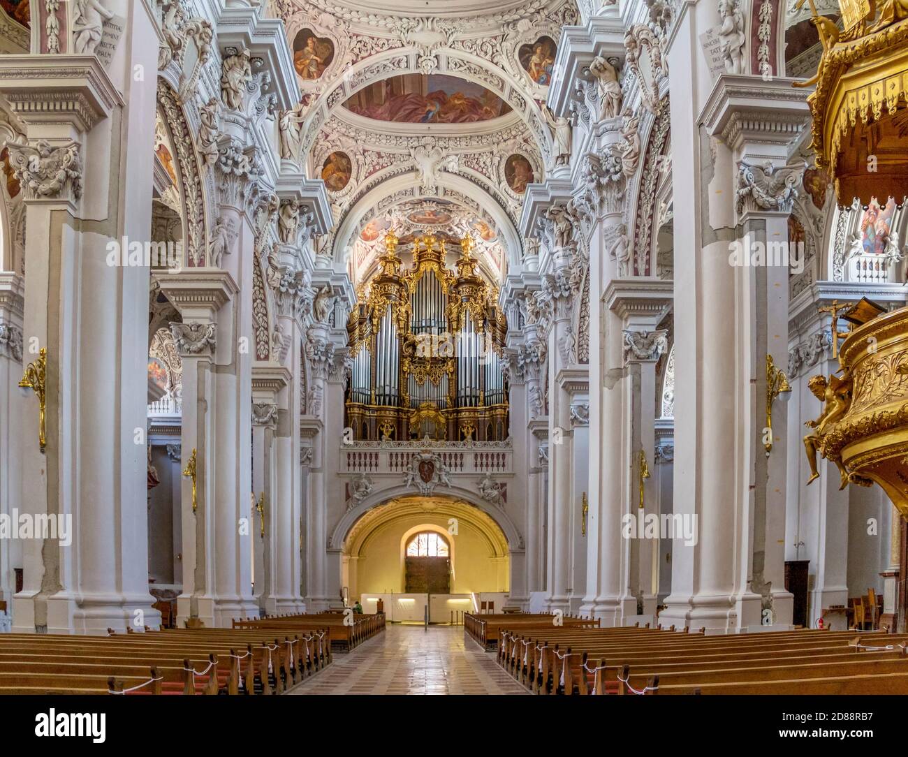 scenery inside of the Saint Stephens Cathedral in Passau, Germany Stock ...