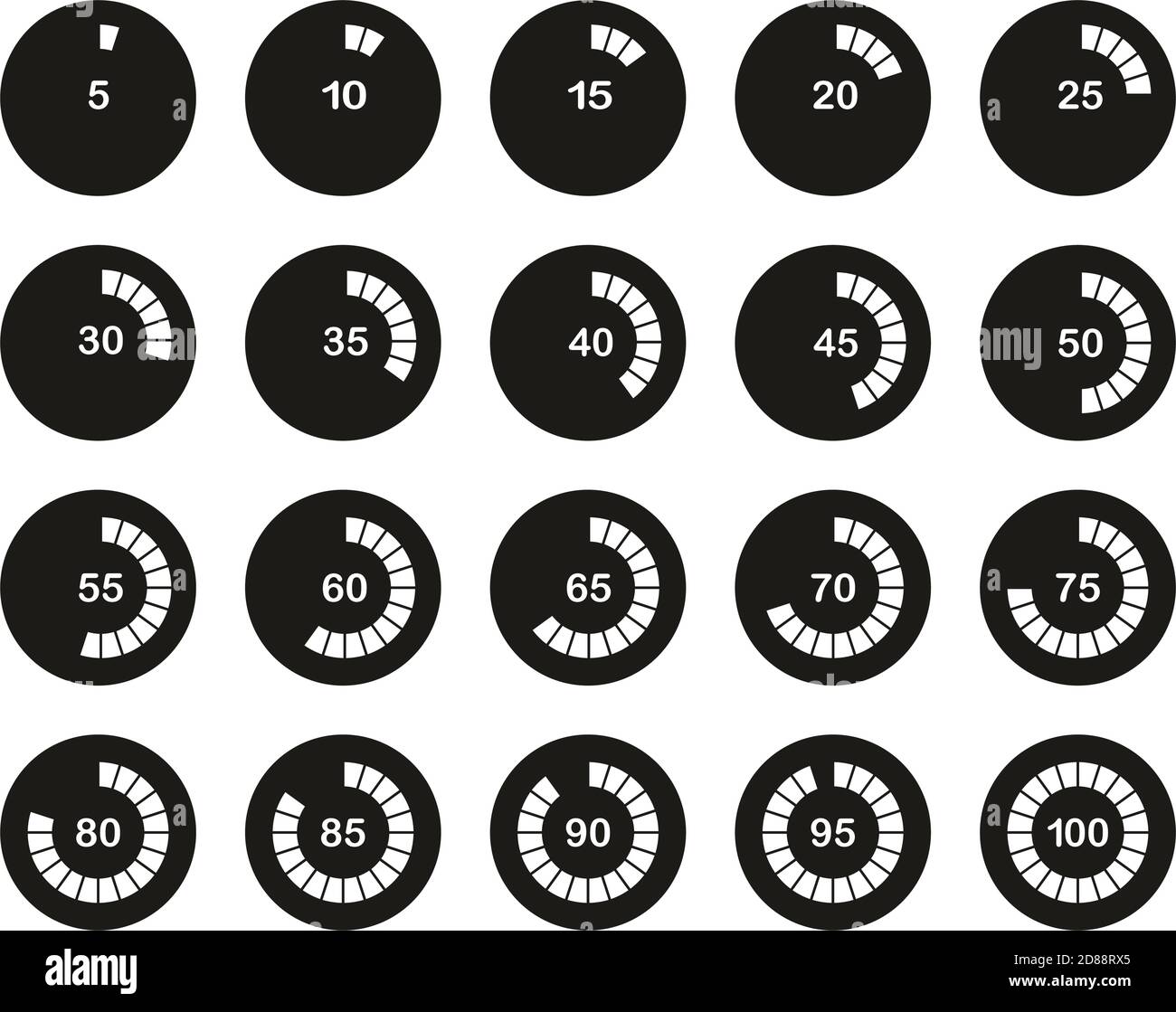 Loading Or Percentage Icons White On Black Flat Design Circle Set 03 ...
