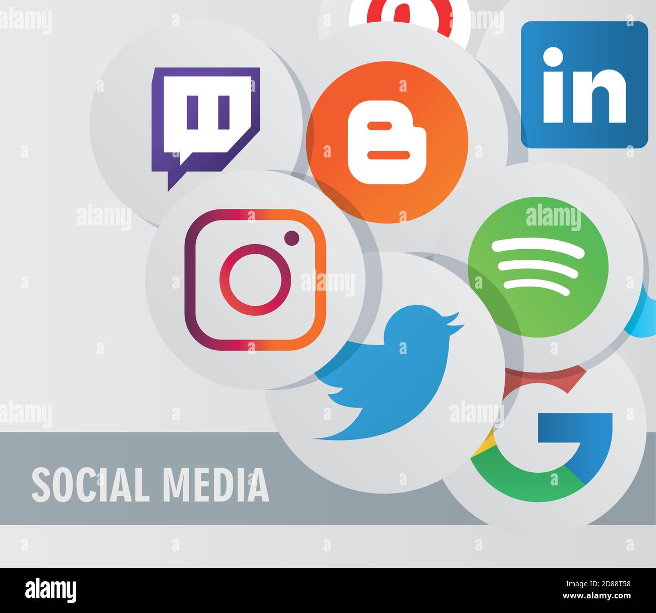set of social media network logos, round desing vector illustration ...