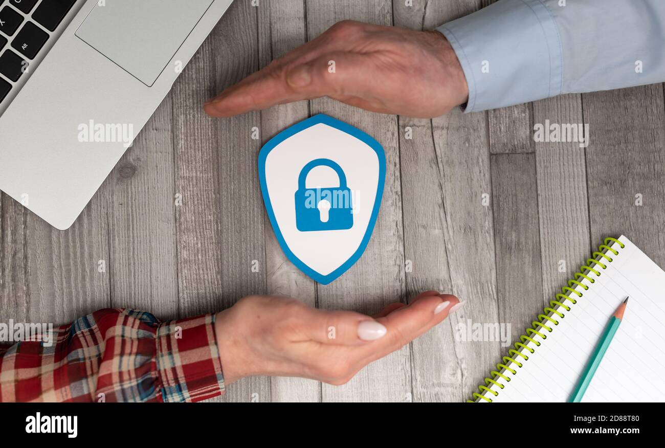 Concept of protect and security with hands in a protective gesture ...