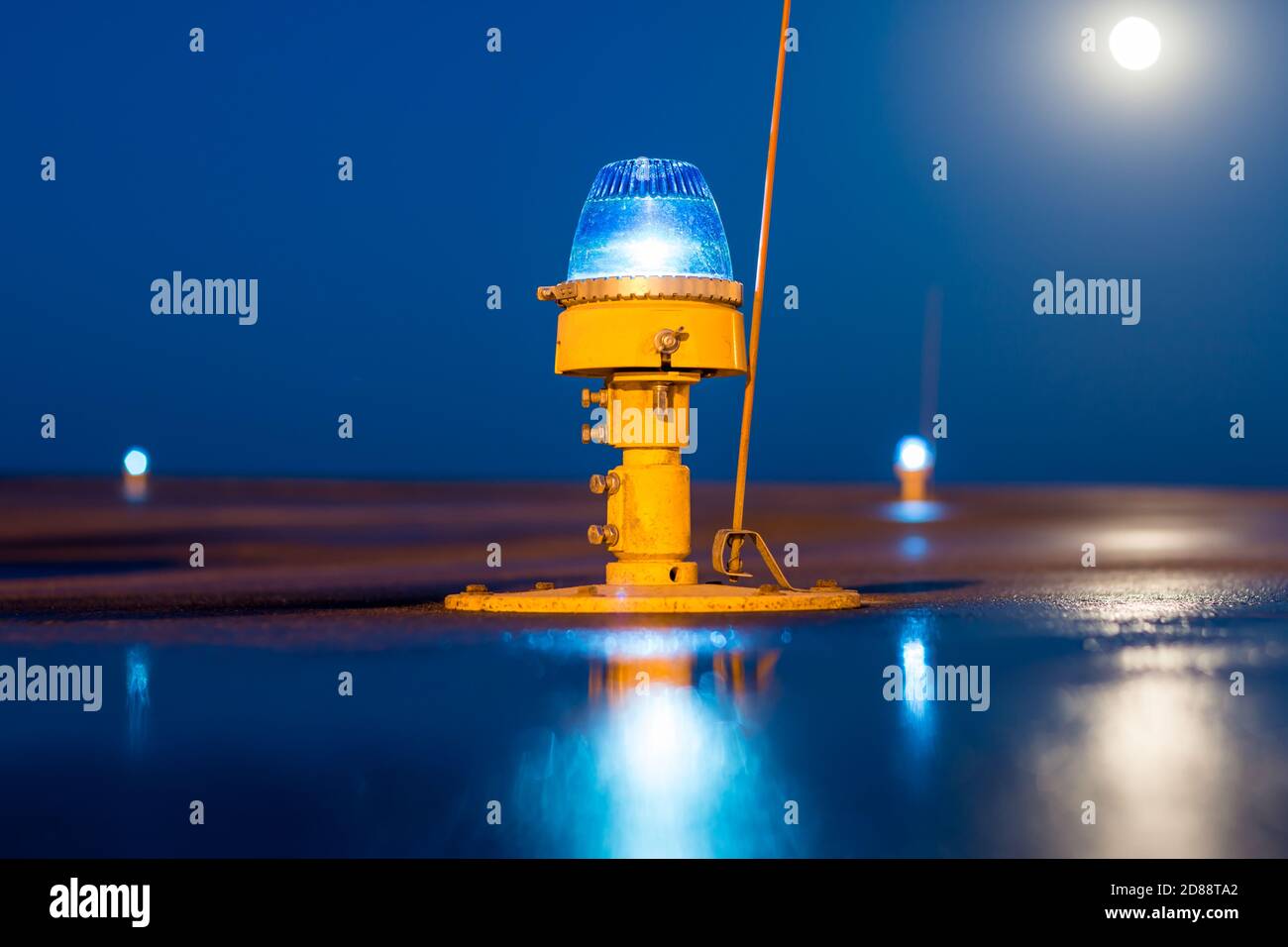 Taxiway, side row lights at the night airport Stock Photo - Alamy