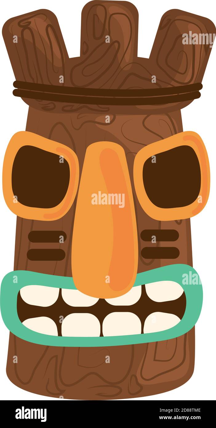 tiki tribal wooden mask isolated on white background vector ...