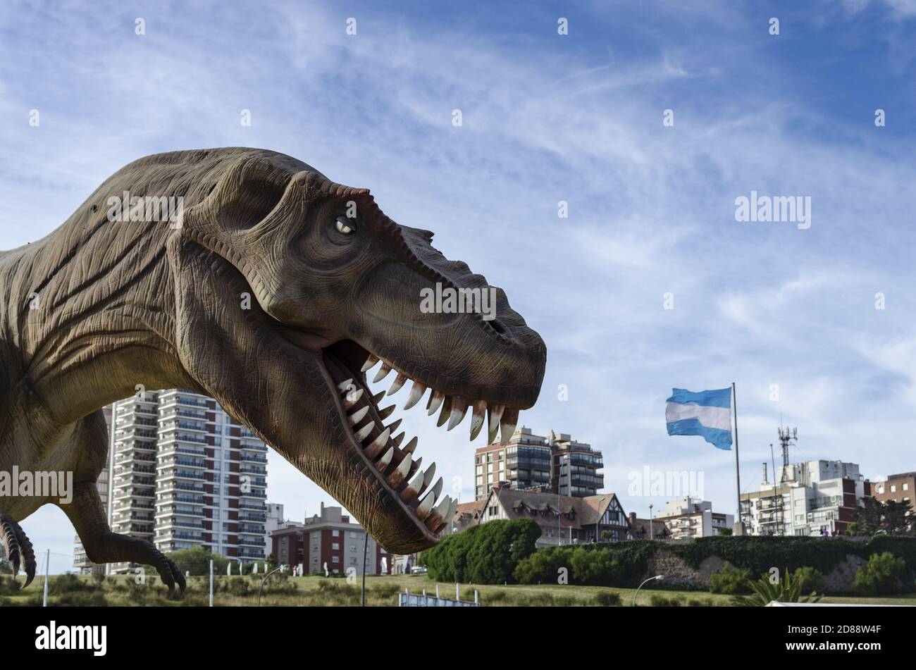 Dinosaur with the flag of Argentina on the background Stock Photo - Alamy