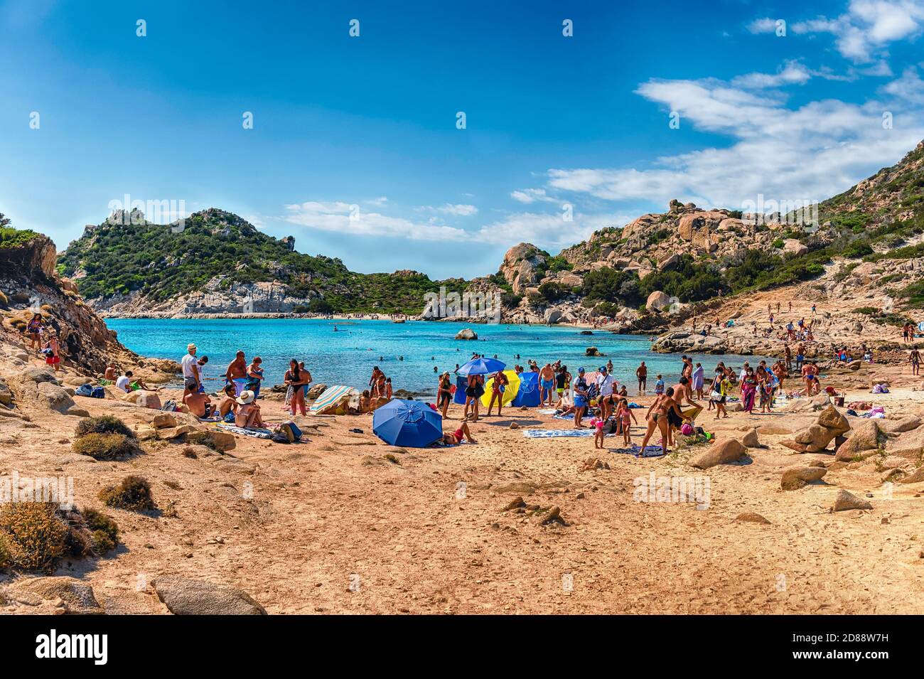 SPARGI, ITALY - AUGUST 8: View over the picturesque Cala Corsara beach ...