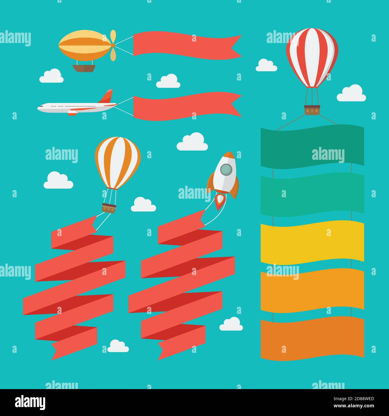 Set of flying vehicle pull the banners. Vector illustration Stock ...