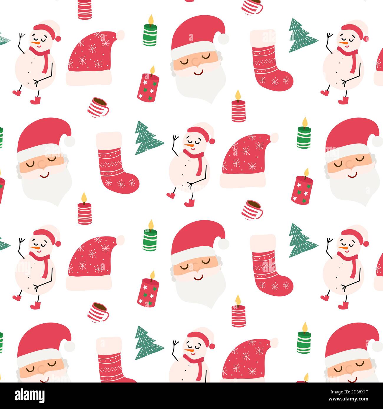 pattern of symbols of Christmas. Santa Claus, Snowman, candles ...