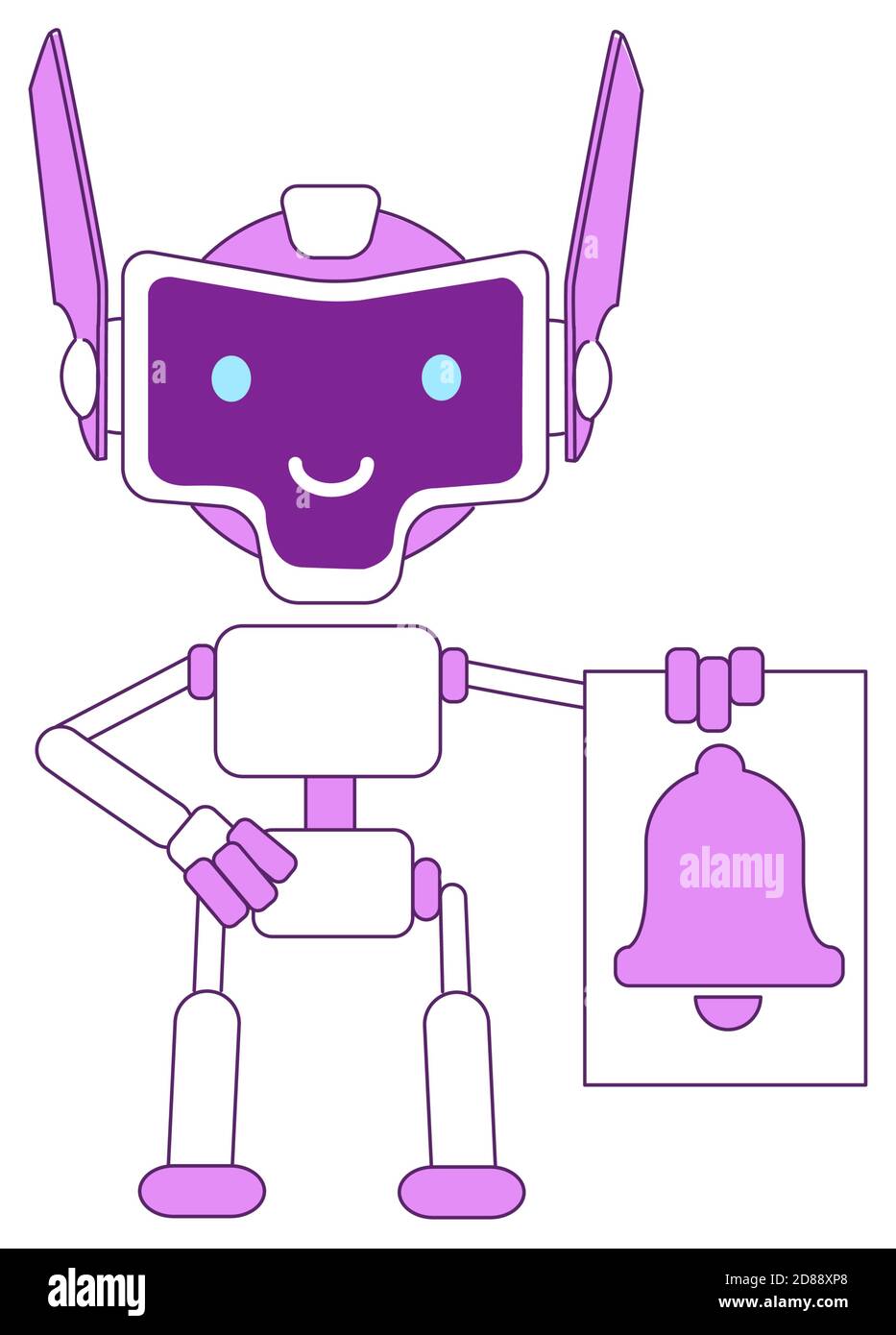 Cute modern robot with bell violet linear object Stock Vector Image ...