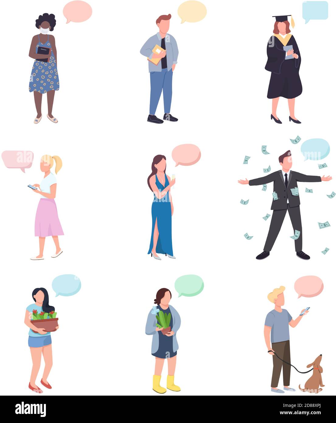 Conversation flat color vector faceless characters set Stock Vector ...