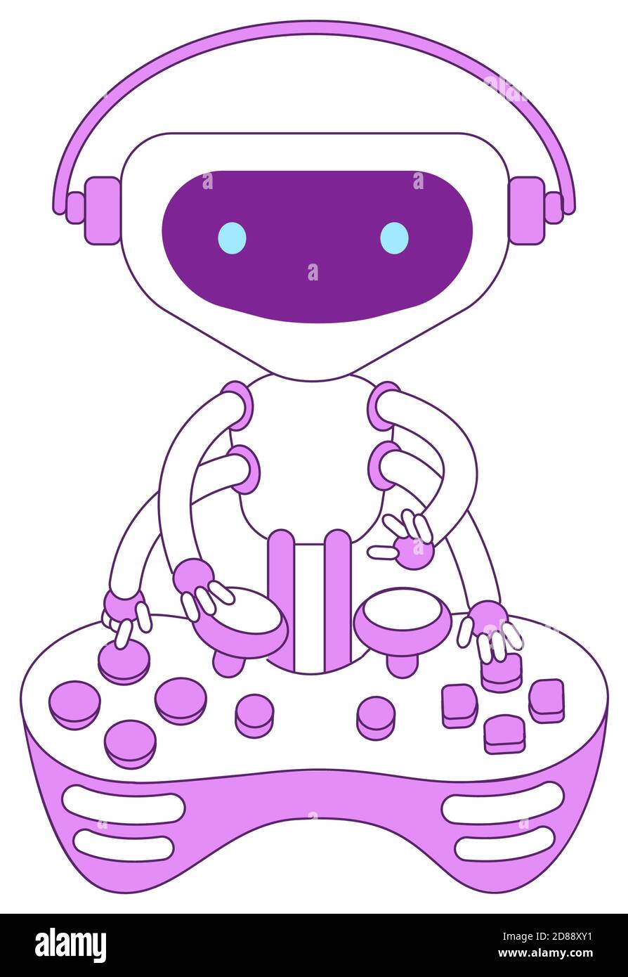 Robot playing console joystick violet linear object Stock Vector Image ...