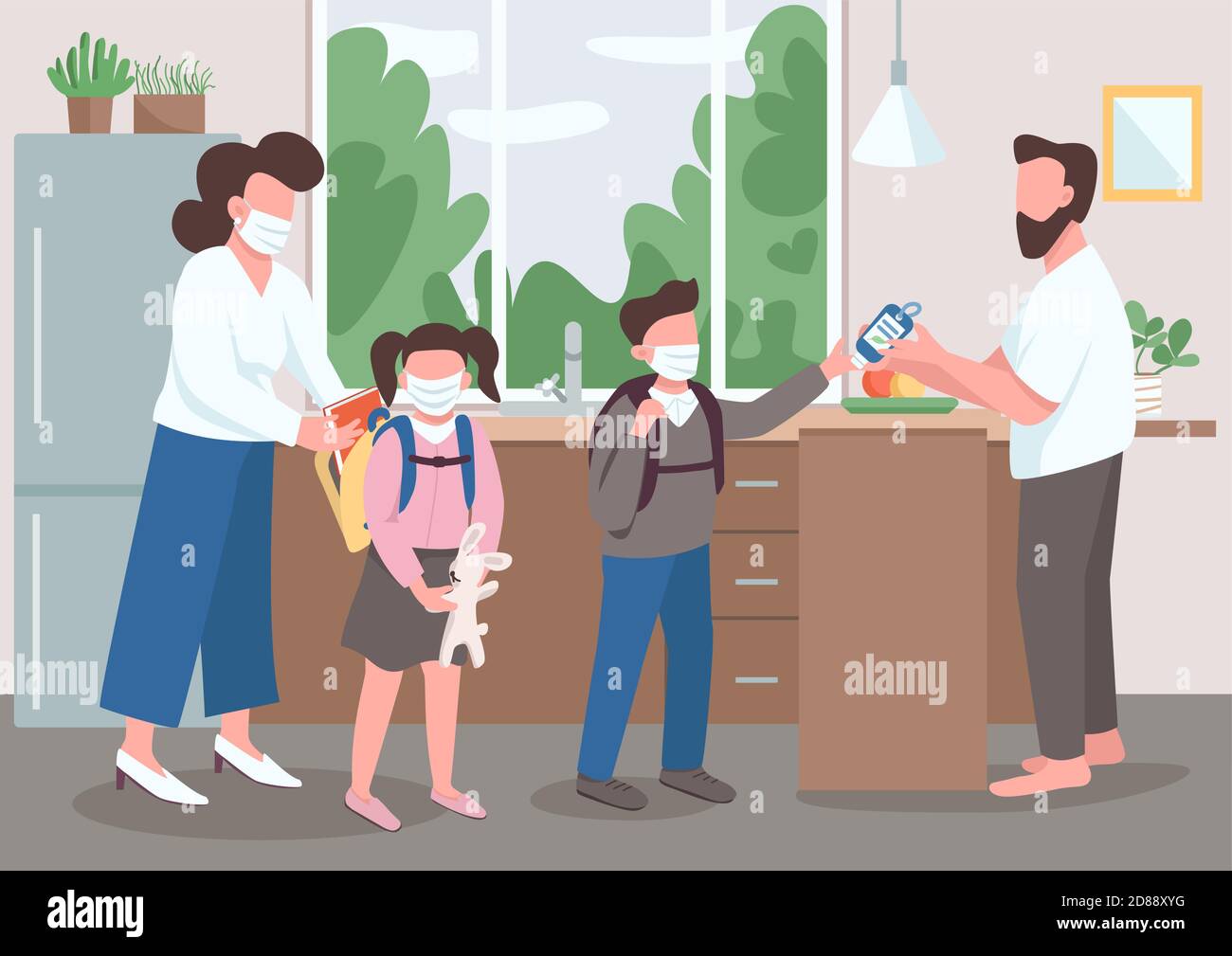 Family during quarantine flat color vector illustration Stock Vector ...