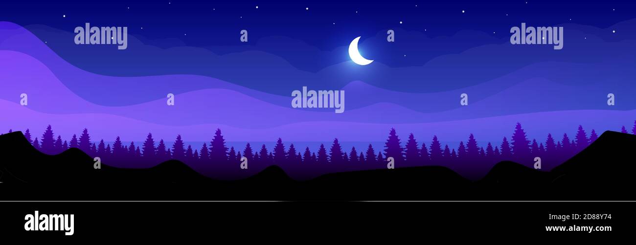 Mountains at night flat color vector illustration Stock Vector Image ...