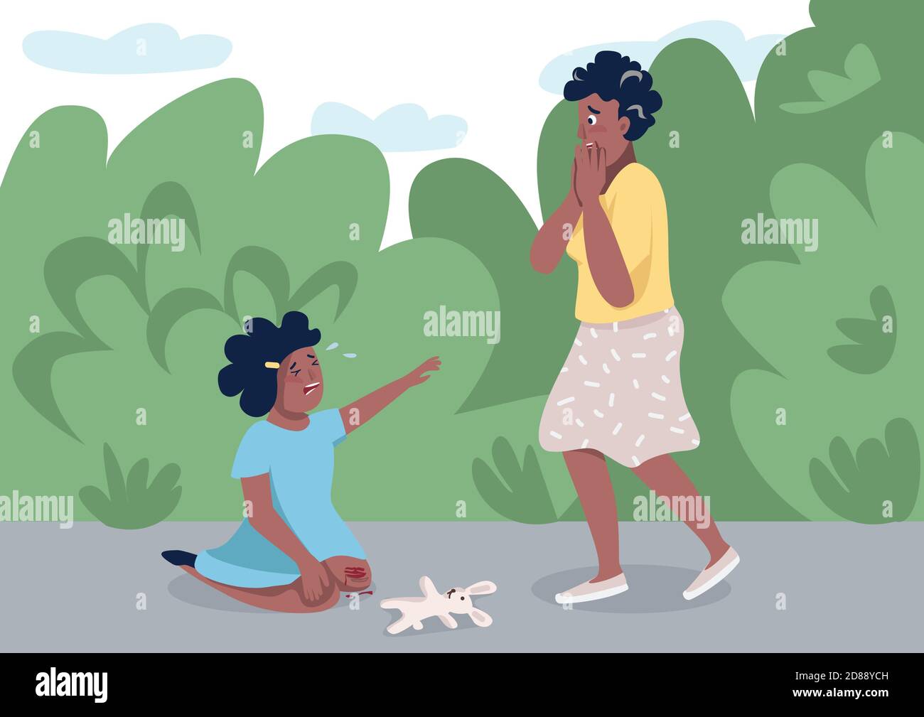 Mother with crying daughter flat color vector illustration Stock Vector ...