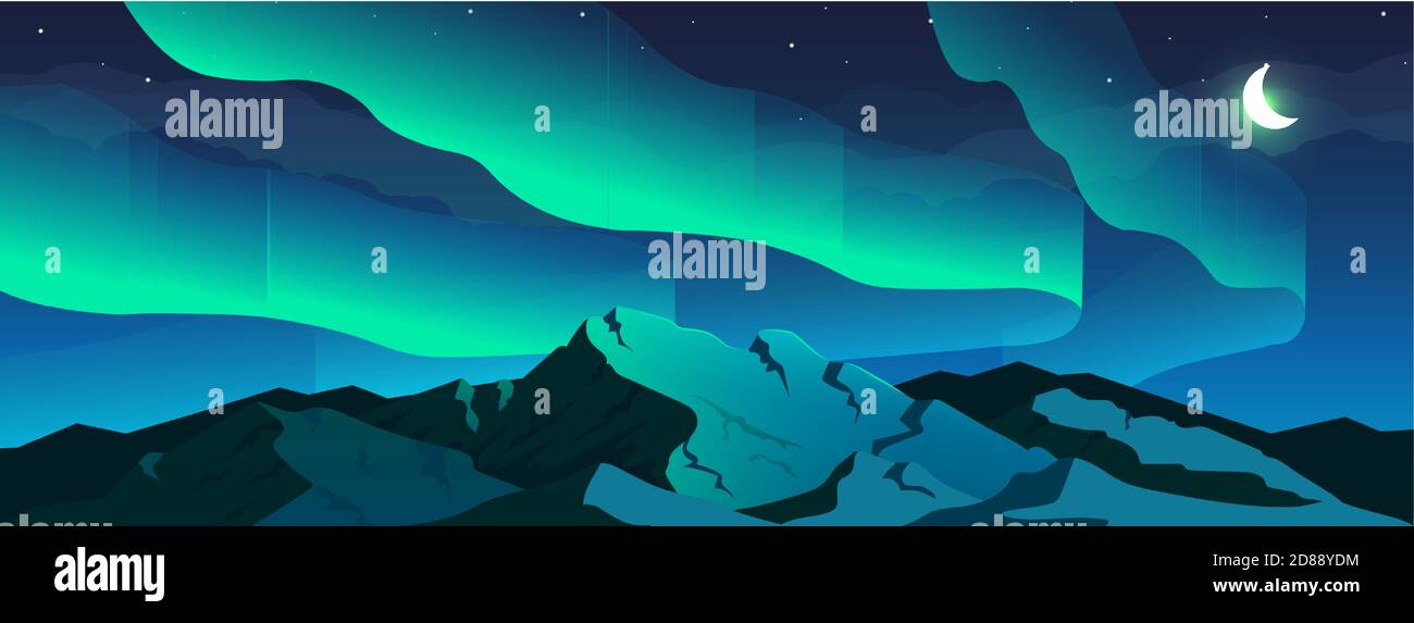 Aurora borealis phenomenon flat color vector illustration Stock Vector ...