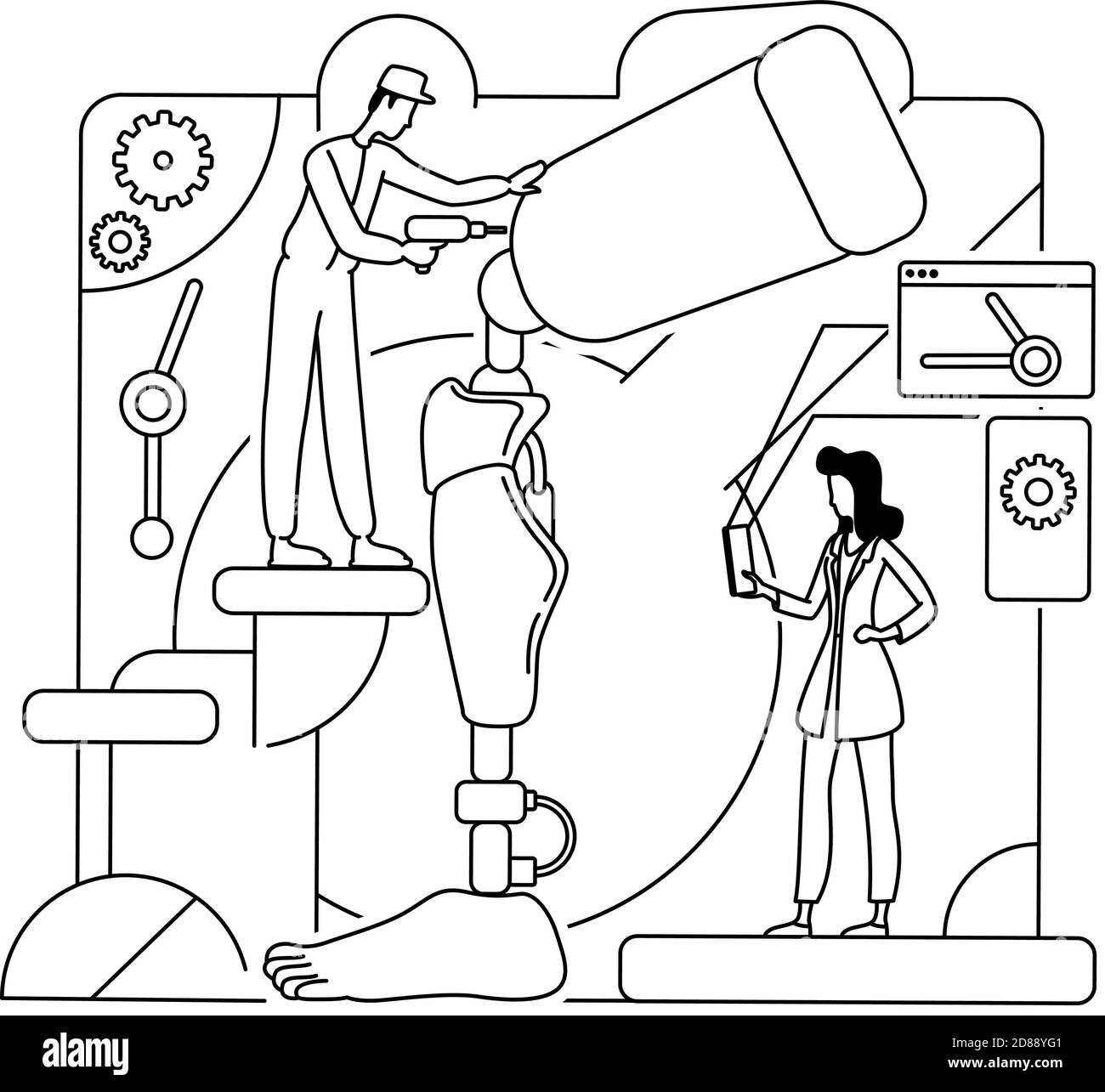 Prosthesis development thin line concept vector illustration Stock ...