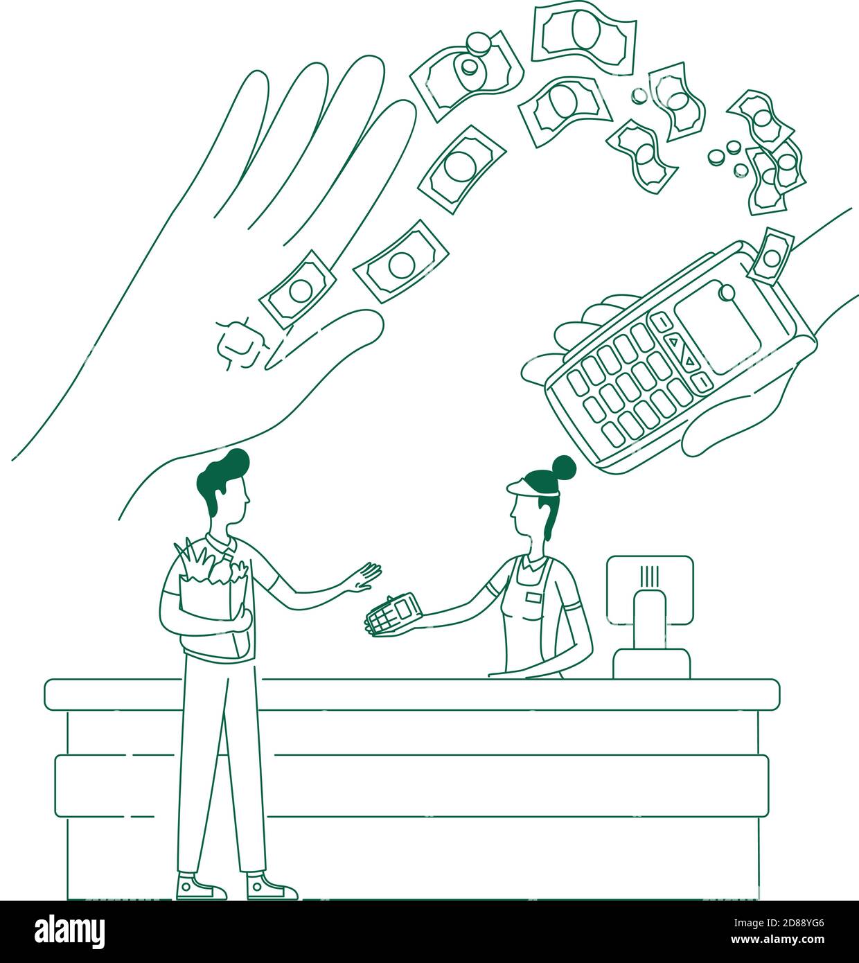 Microchip Nfc Payment Device Thin Line Concept Vector Illustration