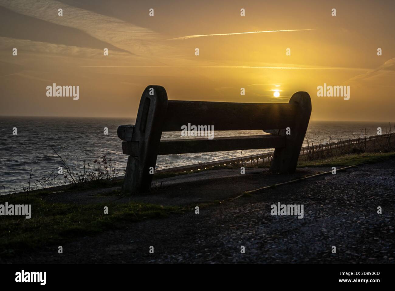 Bench at Sunset, Shakespeare Cliff. Dover, Kent, UK Stock Photo - Alamy