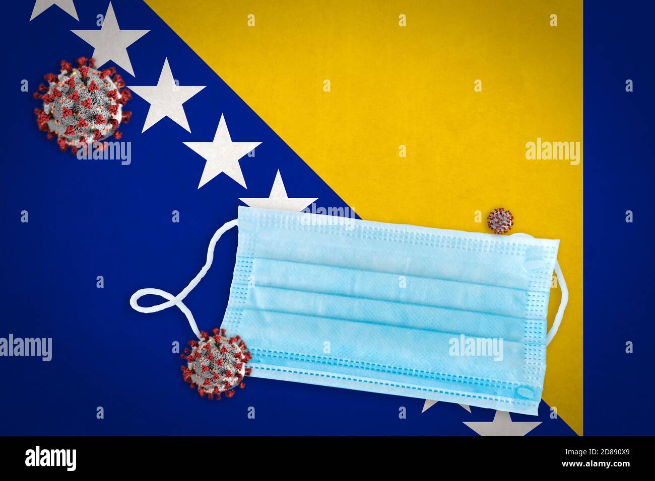 Concept illustration of surgical face mask over flag of bosnia and ...