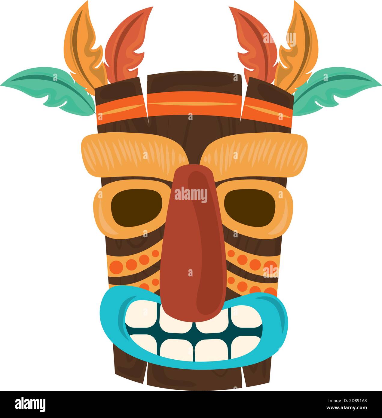 tiki tribal wooden mask feather decoration isolated on white background ...