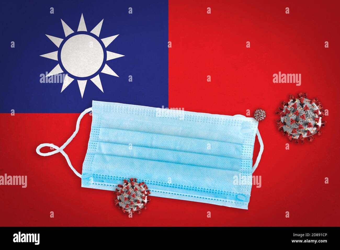 Concept illustration of surgical face mask over flag of Taiwan and ...