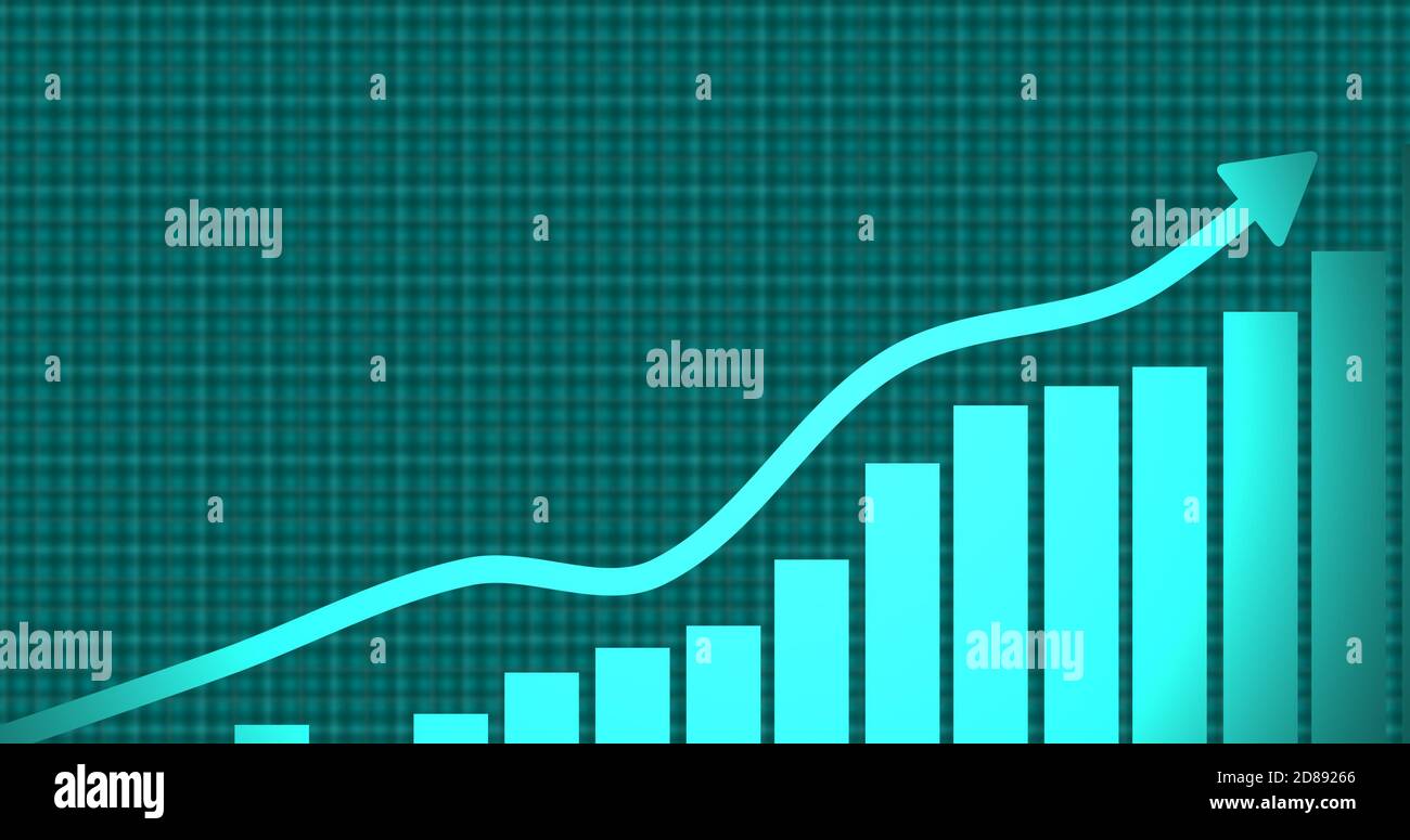 Growing arrow over dot line world map. business graph showing 3d arrow ...