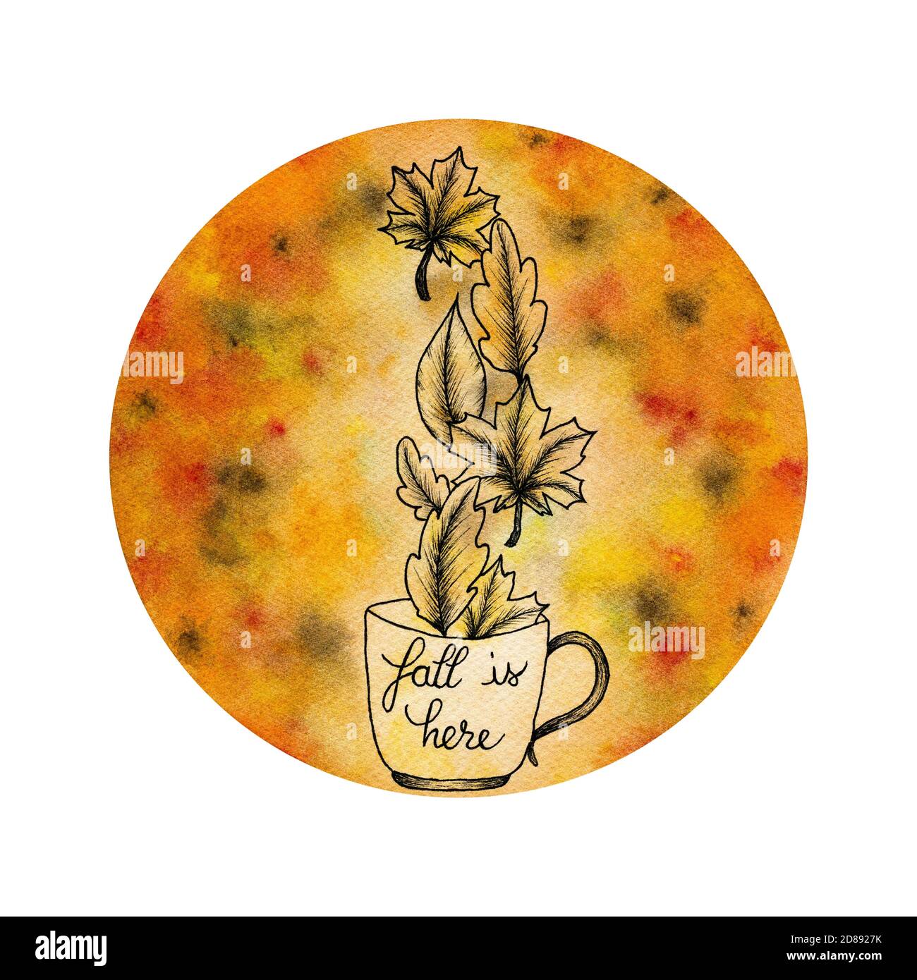 Colored Pencil Art & Collectibles Pencil fall leaves and coffee cups ...