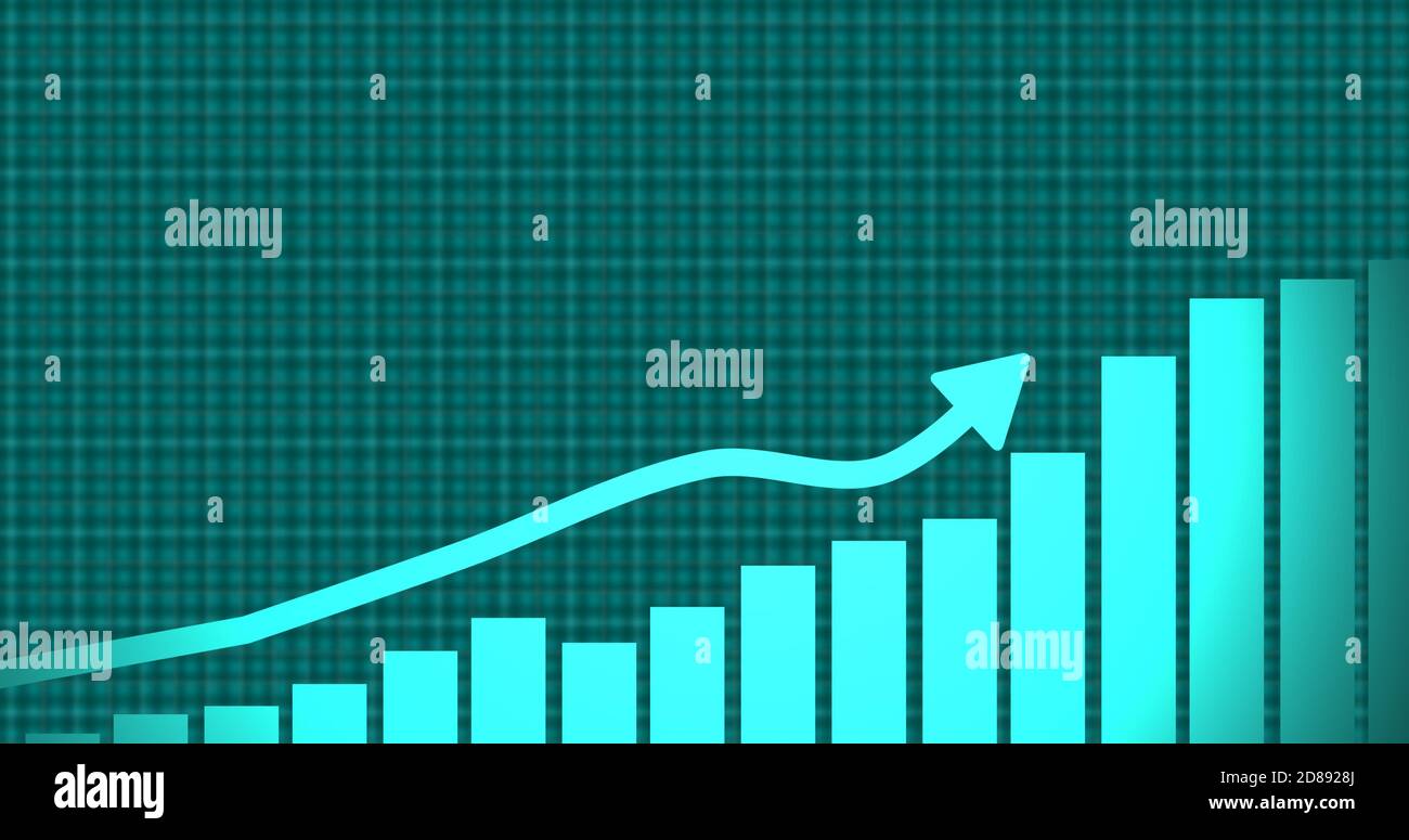 Growing arrow over dot line world map. business graph showing 3d arrow ...
