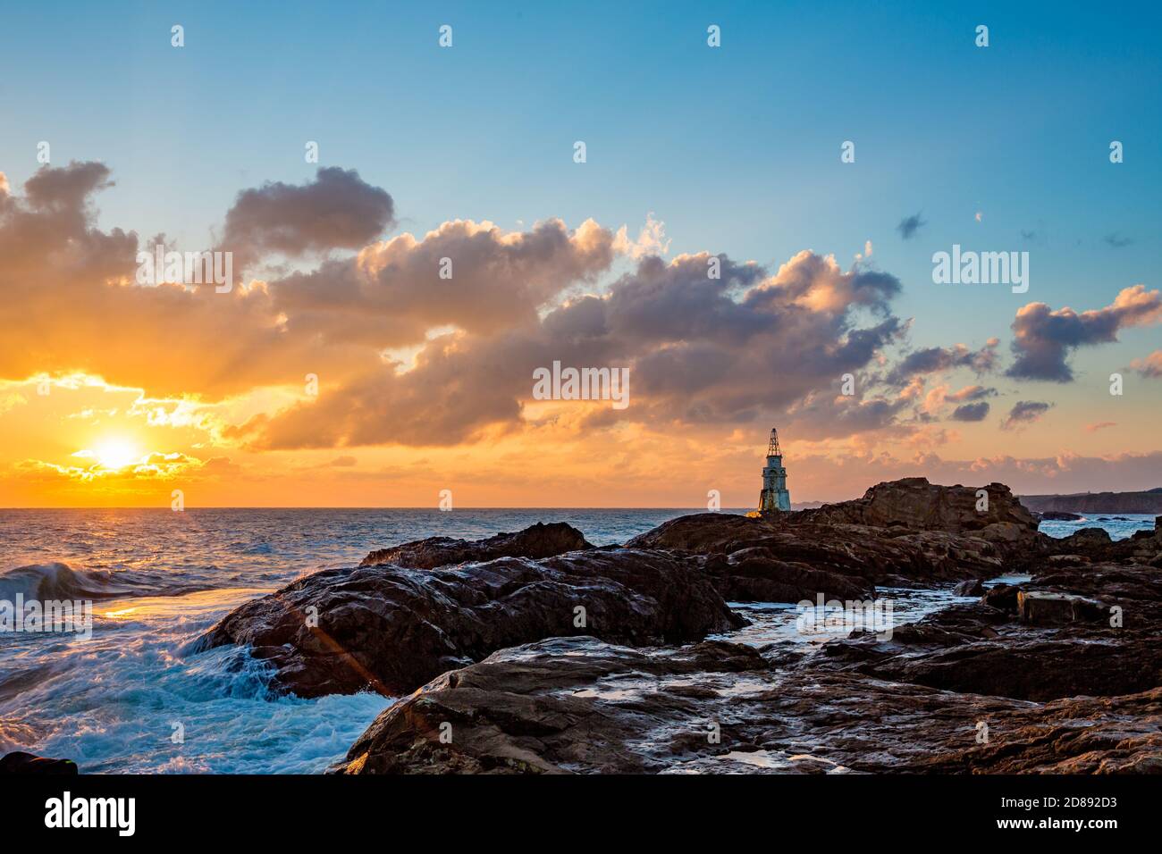 Scenery amazing sunrise at Ahtopol lighthouse, Black Sea, Southeastern ...
