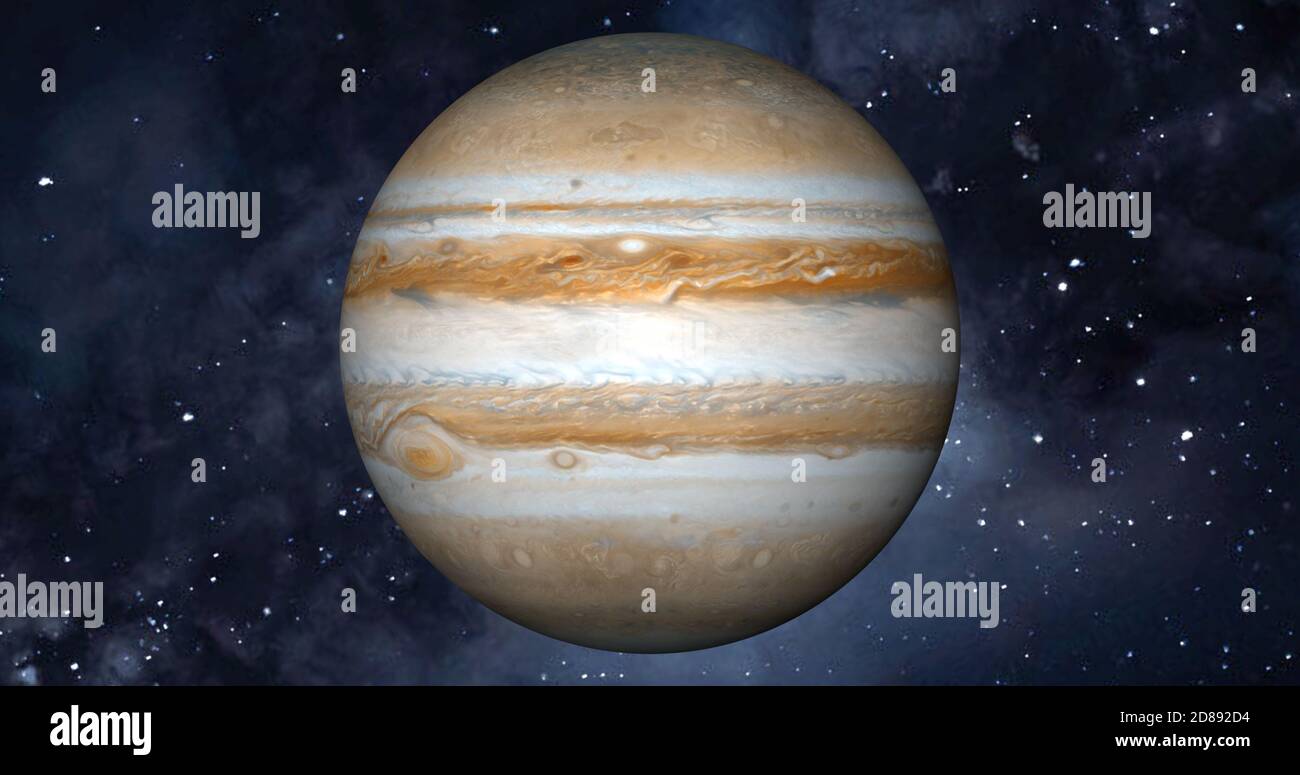 Jupiter planet on space with colorful starry night. front view of ...