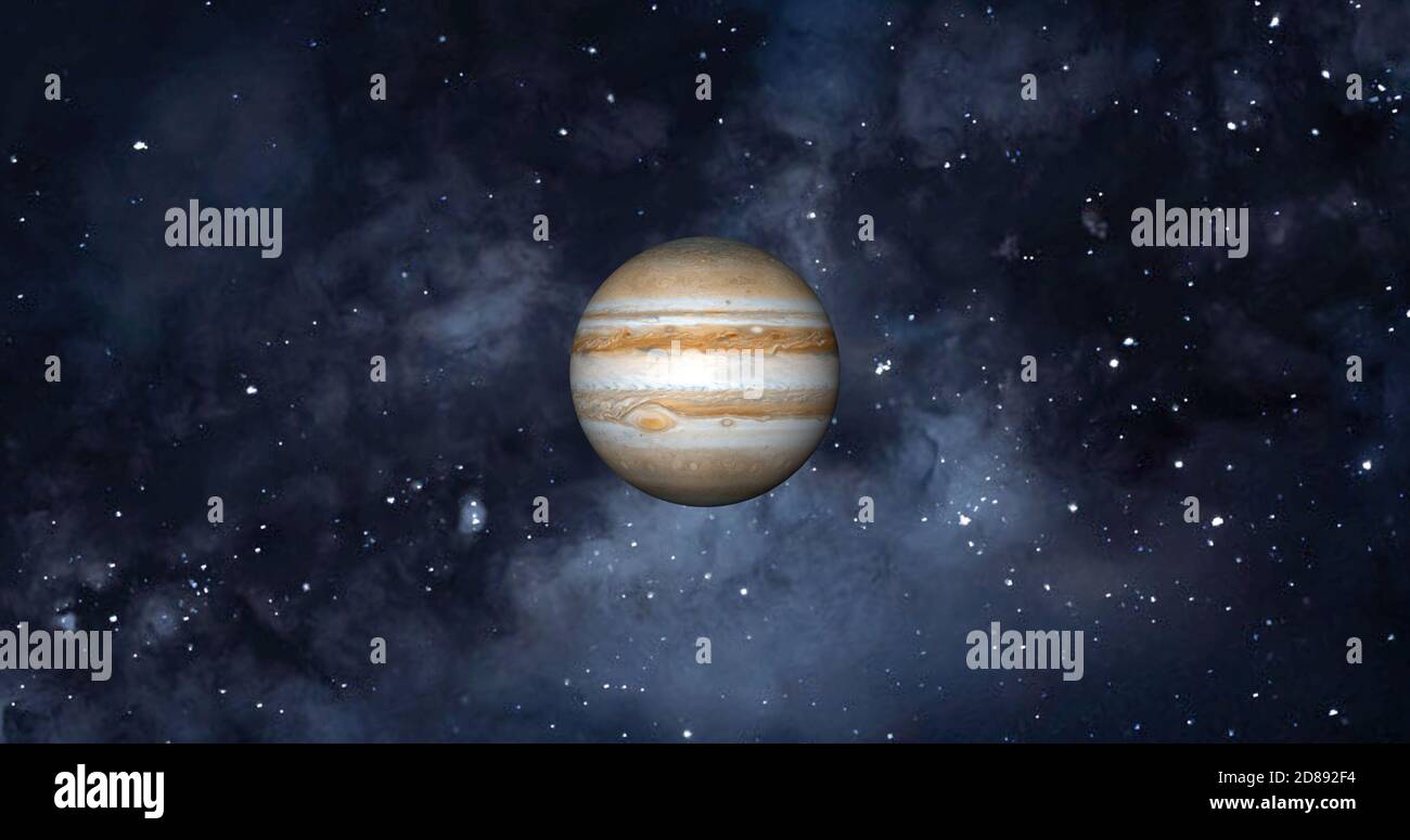 Jupiter planet on space with colorful starry night. front view of ...