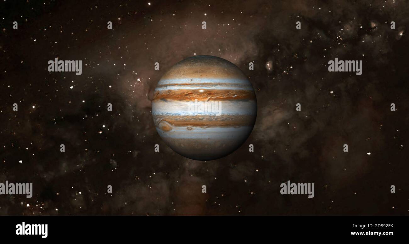 Jupiter planet on space with colorful starry night. front view of ...