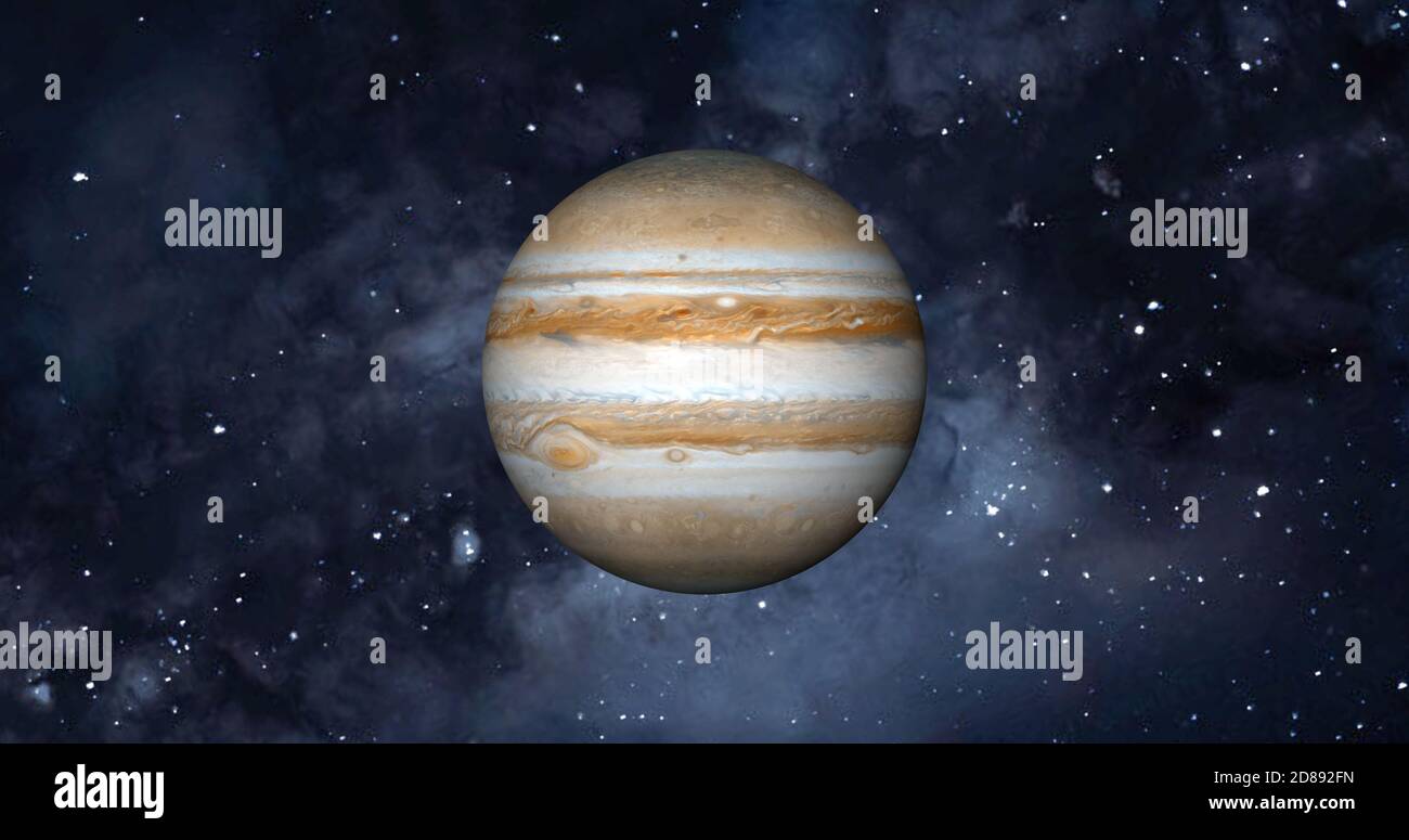 Jupiter planet on space with colorful starry night. front view of ...