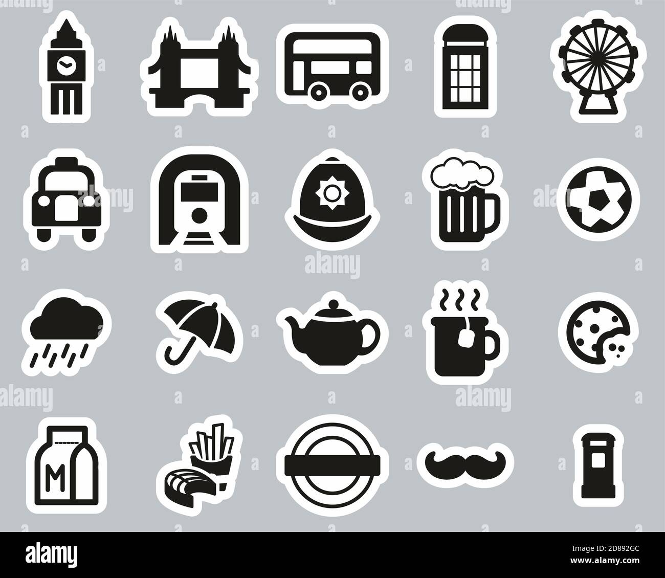 London City & Culture Icons Black & White Sticker Set Big Stock Vector ...