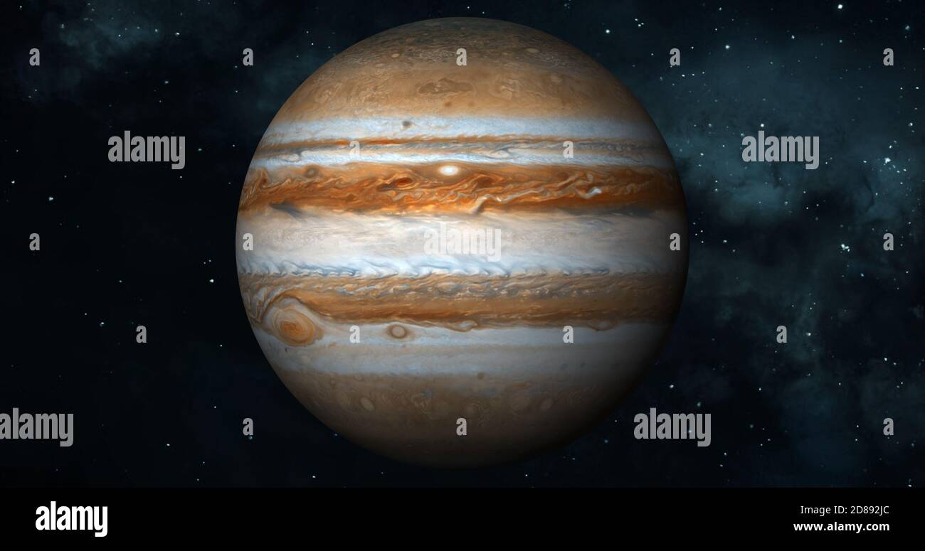 Jupiter planet on space with colorful starry night. front view of ...