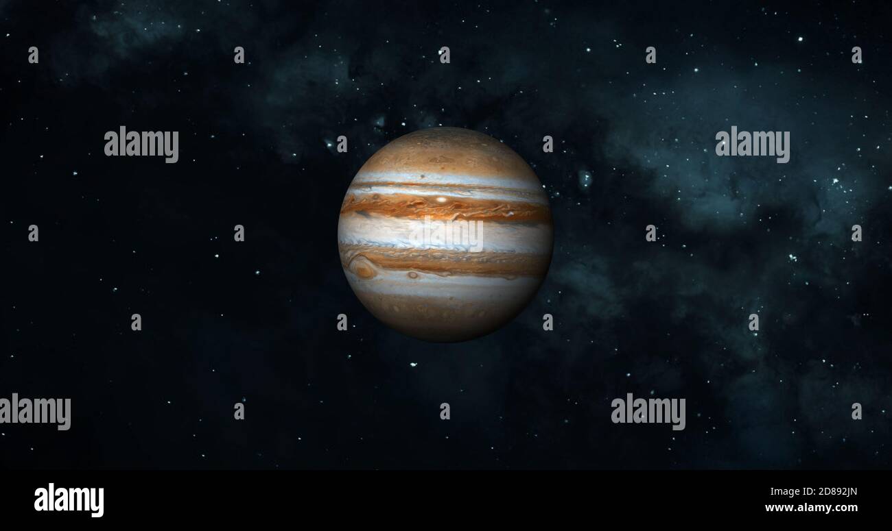 Jupiter planet on space with colorful starry night. front view of ...