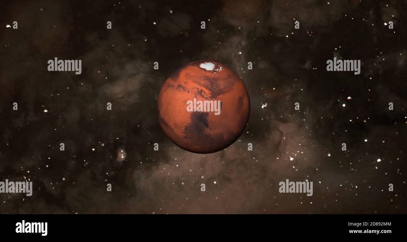 Mars planet on space with colorful starry night. front view of Mars ...