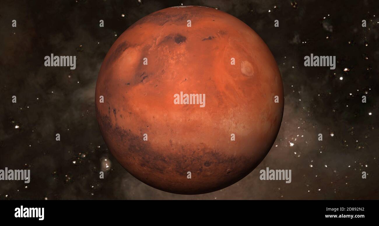 Mars planet on space with colorful starry night. front view of Mars ...