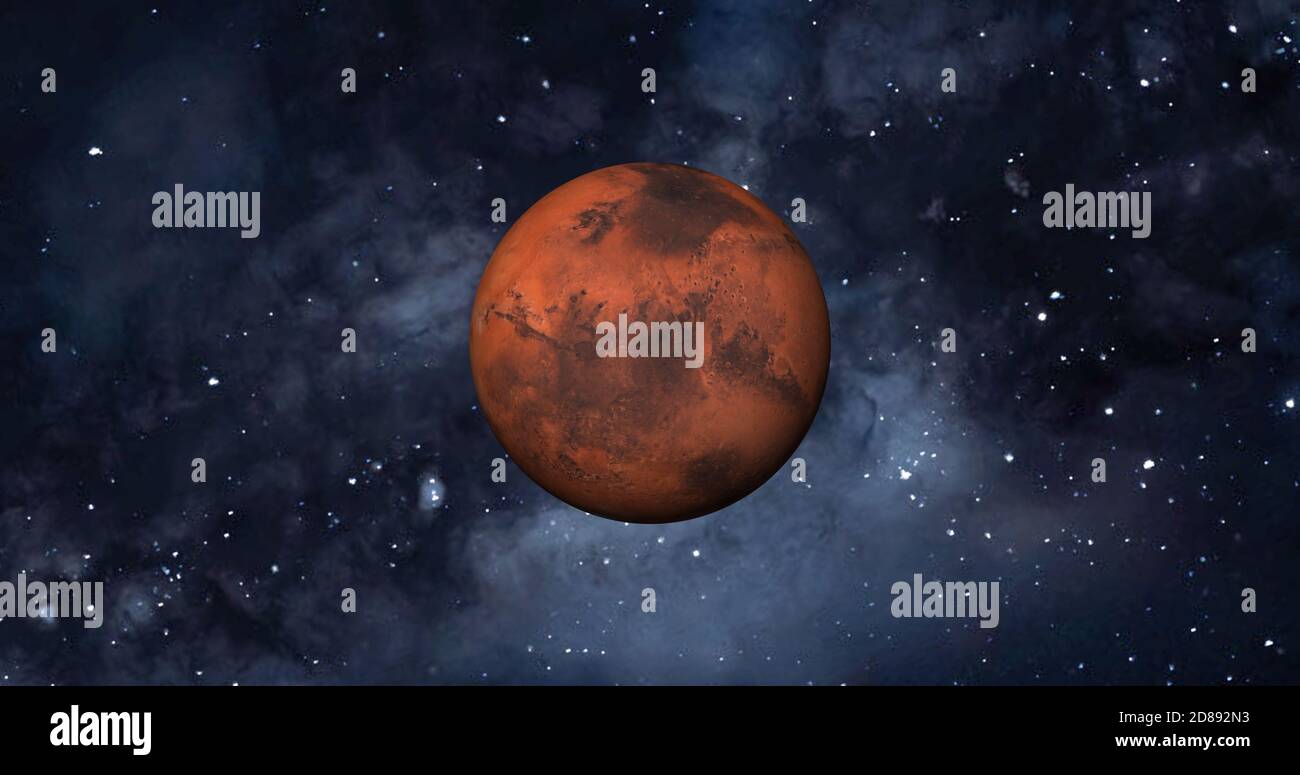 Mars planet on space with colorful starry night. front view of Mars ...